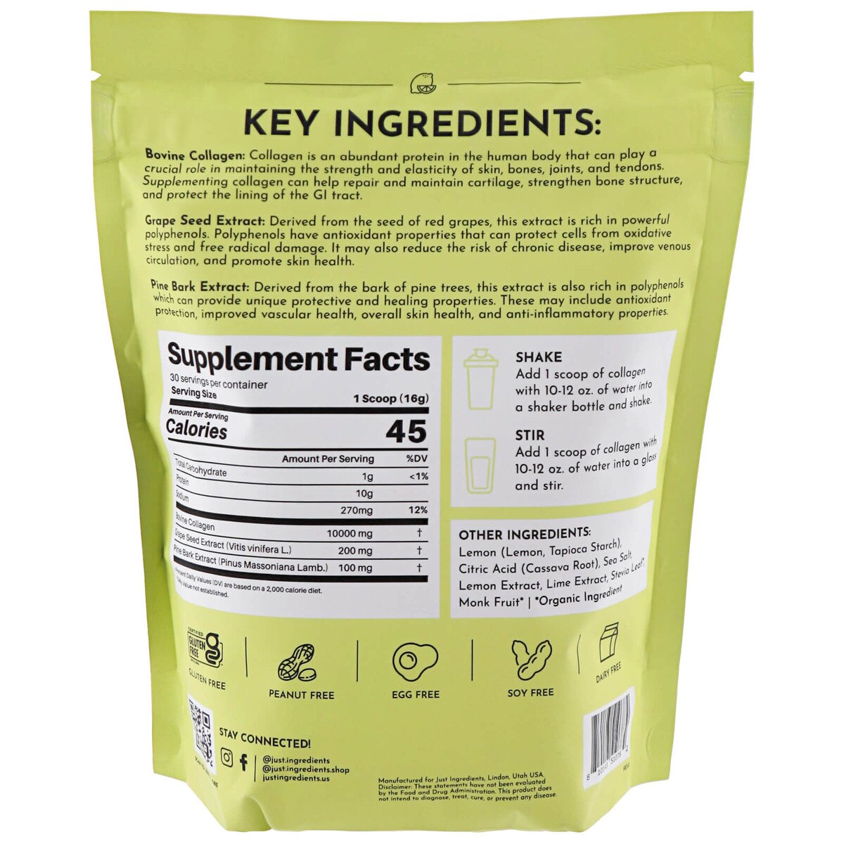 Lemon Lime Collagen Peptides - Just Ingredients