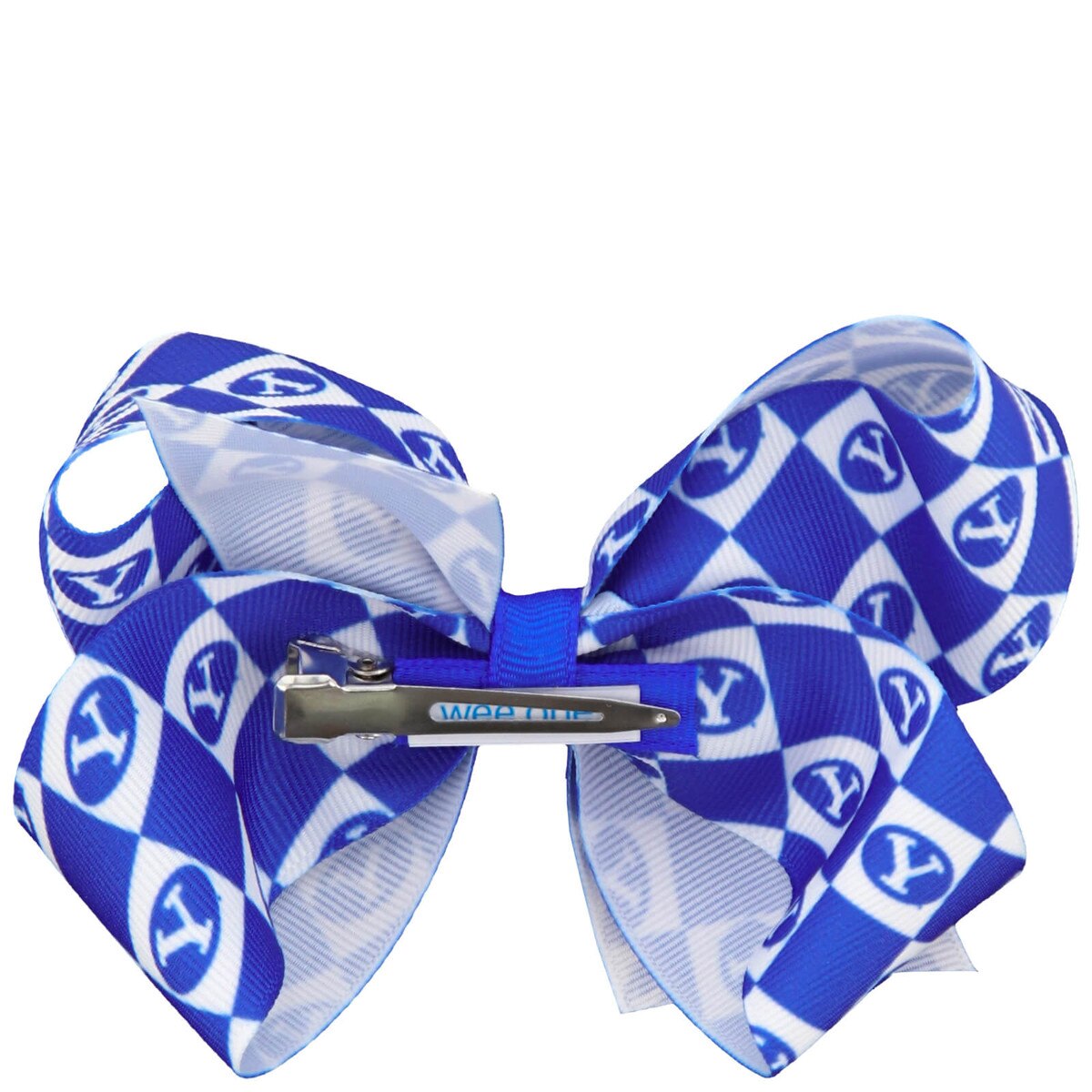 Girls Medium Oval Y Checkerboard BYU Bow - Divine Creations